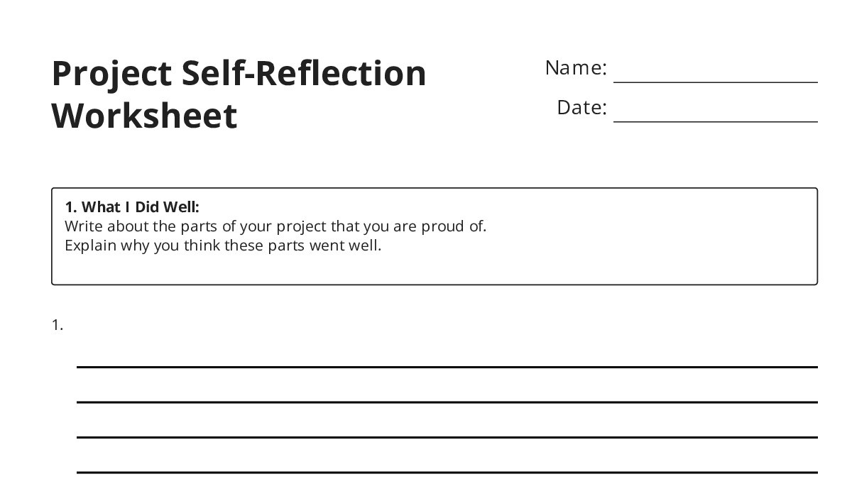 Project Self-Reflection Worksheet - My Worksheet Maker: Create Your Own ...