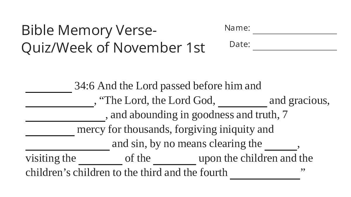 Bible Memory Verse-Quiz/Week of November 1st - My Worksheet Maker ...