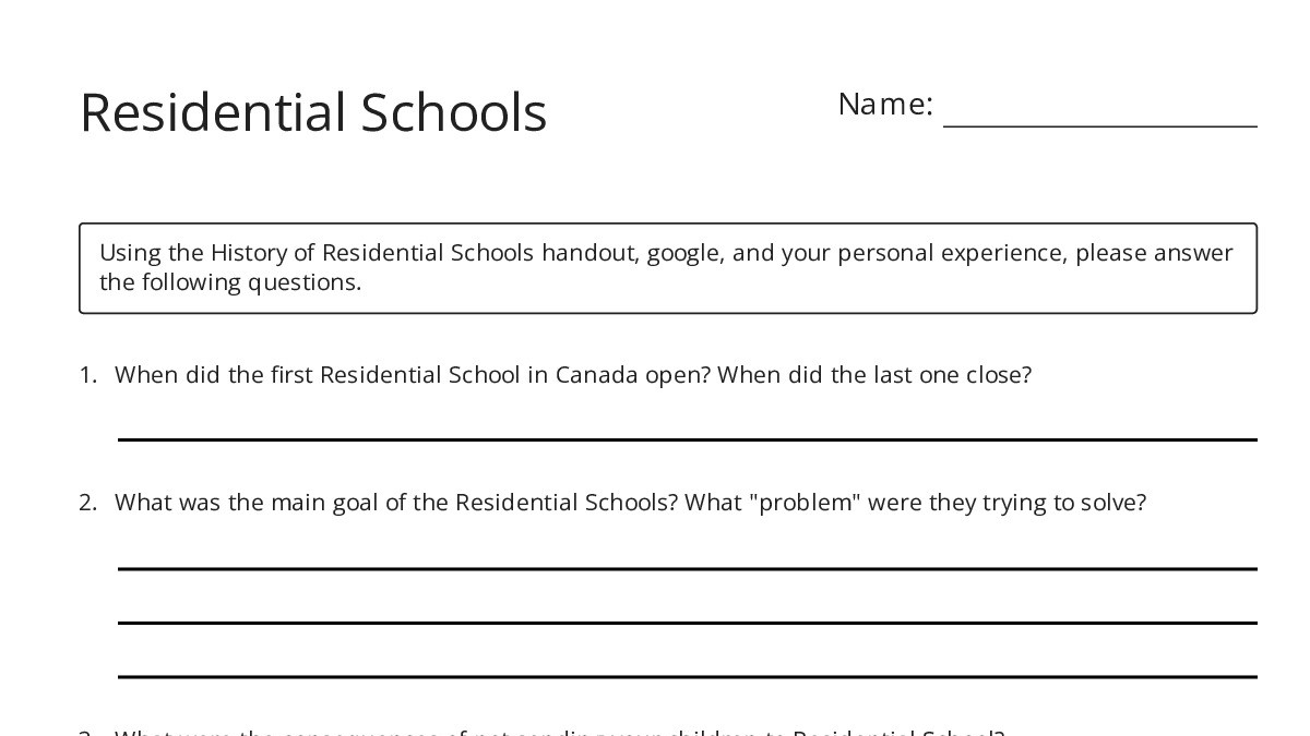 Residential Schools - My Worksheet Maker: Create Your Own Worksheets