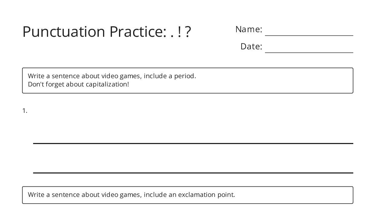 Punctuation Practice: . ! ? - My Worksheet Maker: Create Your Own ...