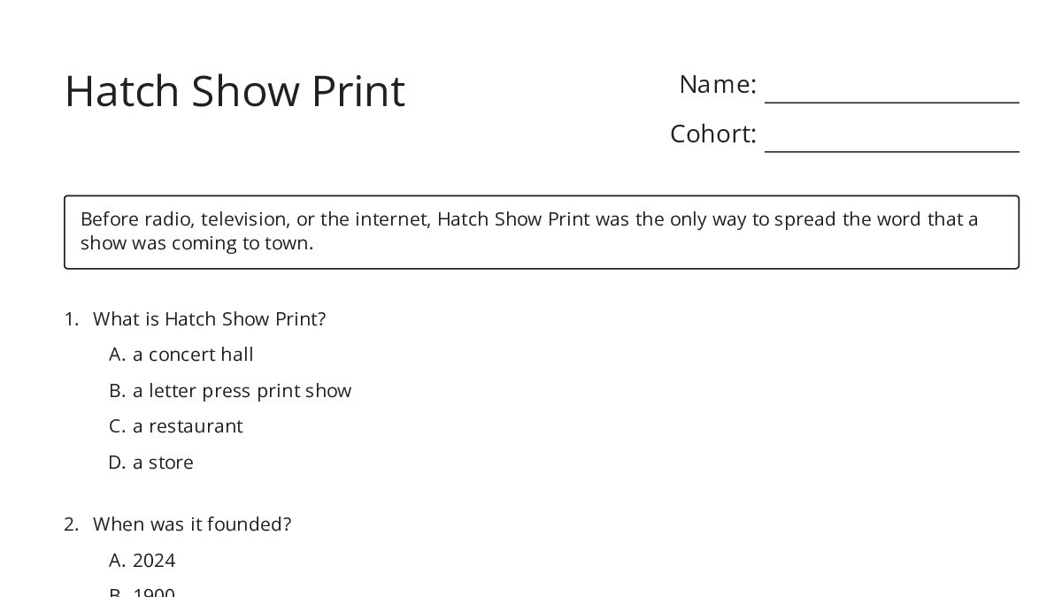 Hatch Show Print - My Worksheet Maker: Create Your Own Worksheets