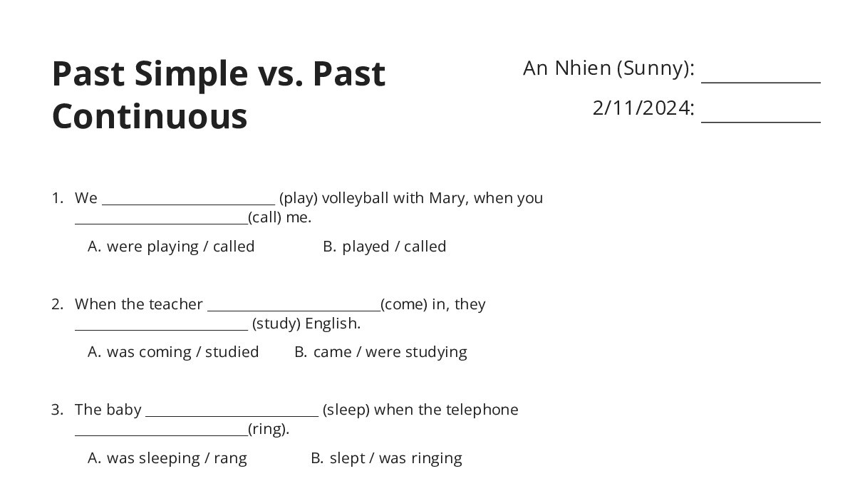 Past Simple vs. Past Continuous - My Worksheet Maker: Create Your Own ...
