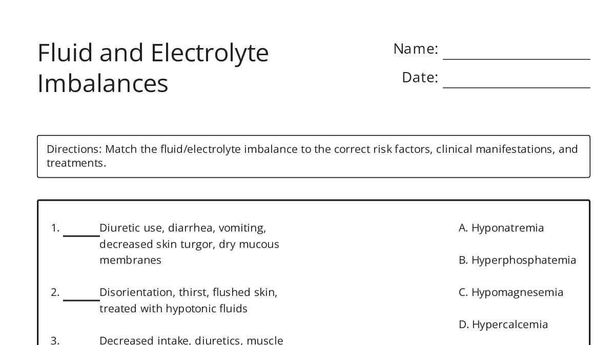 Fluid and Electrolyte Imbalances - My Worksheet Maker: Create Your Own ...