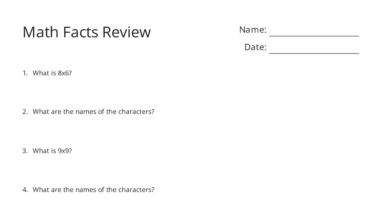 Math Facts Review - My Worksheet Maker: Create Your Own Worksheets