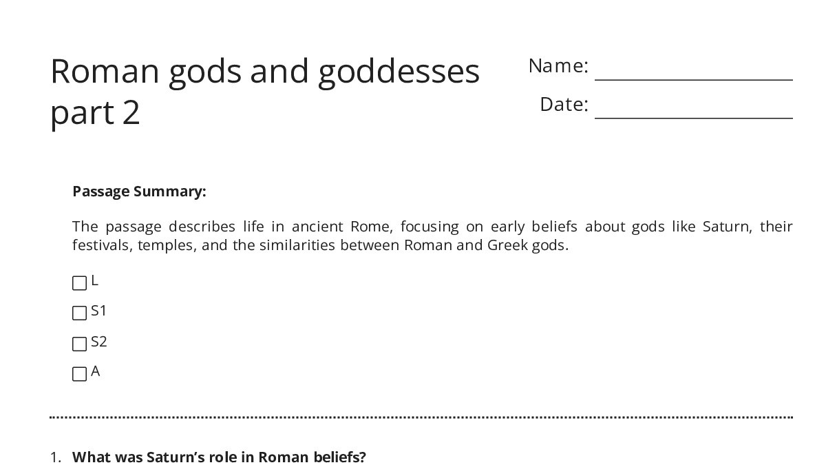 Roman gods and goddesses part 2 - My Worksheet Maker: Create Your Own ...