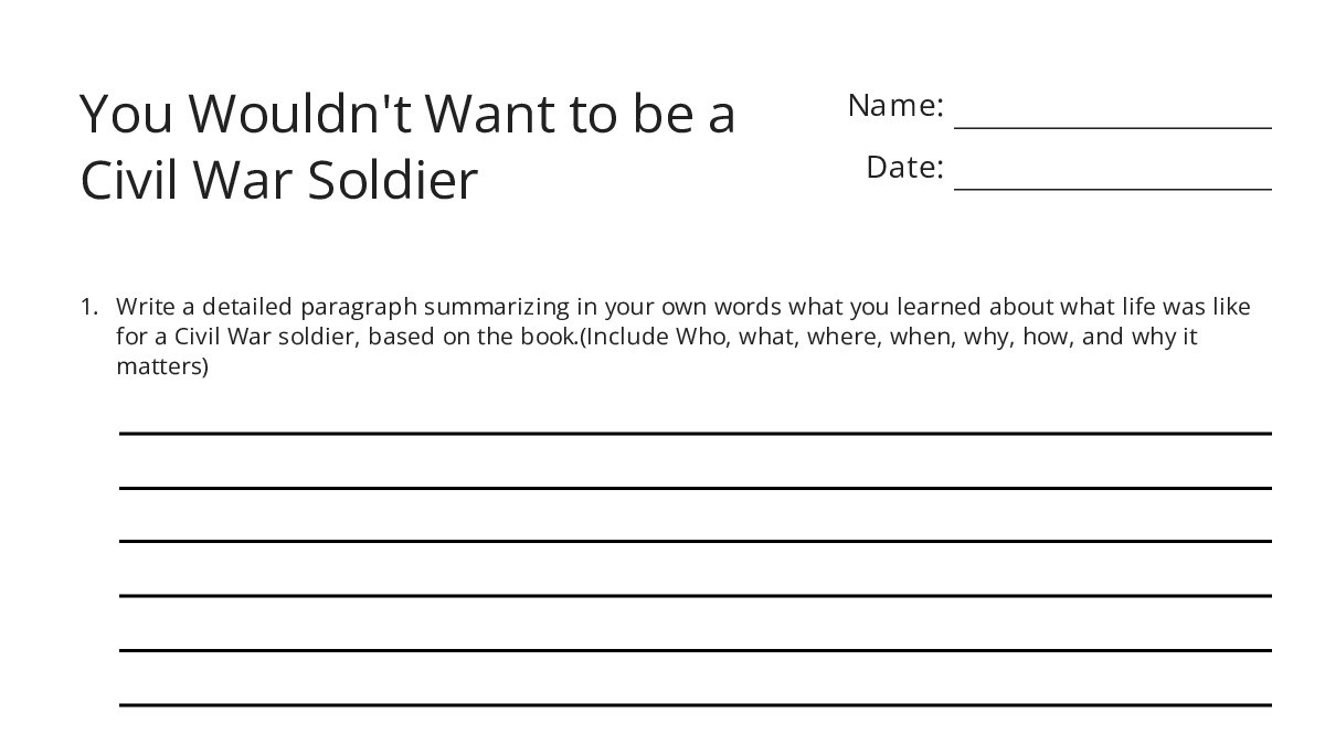 You Wouldn't Want to be a Civil War Soldier - My Worksheet Maker ...