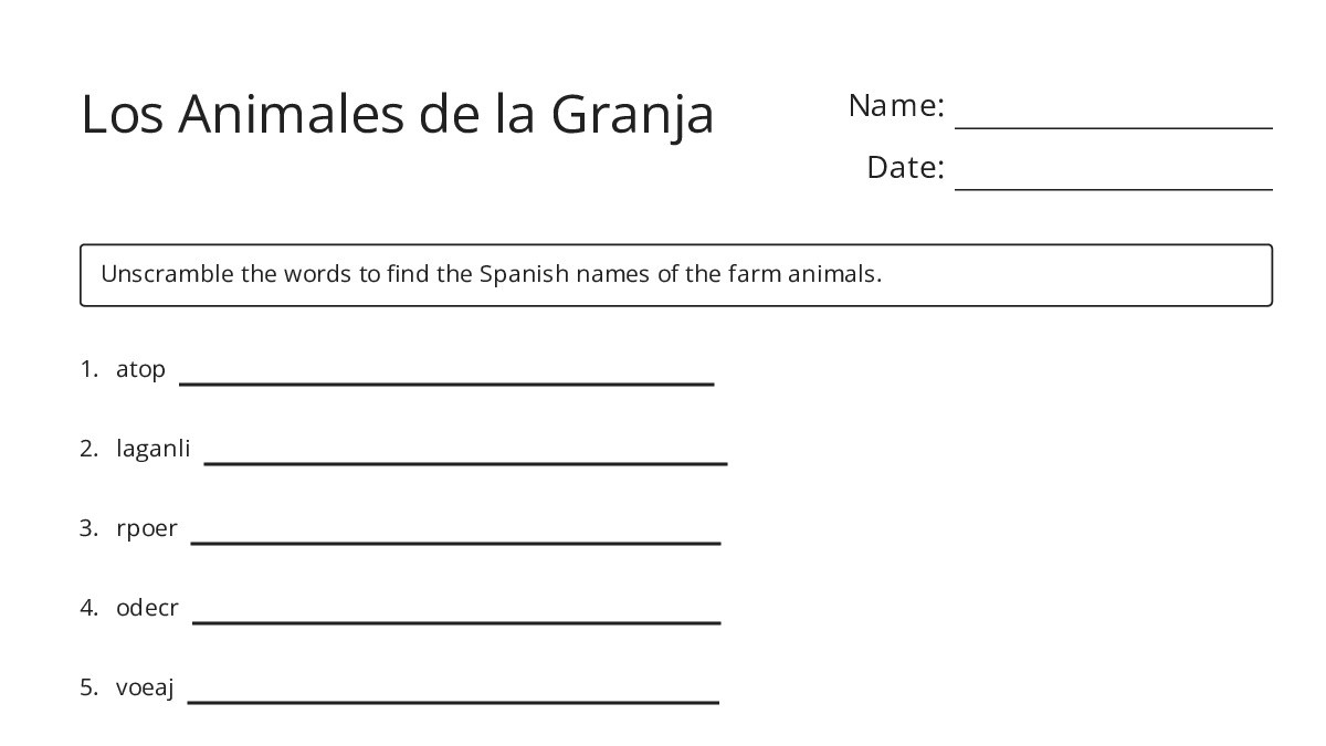 Los Animales de la Granja - My Worksheet Maker: Create Your Own Worksheets