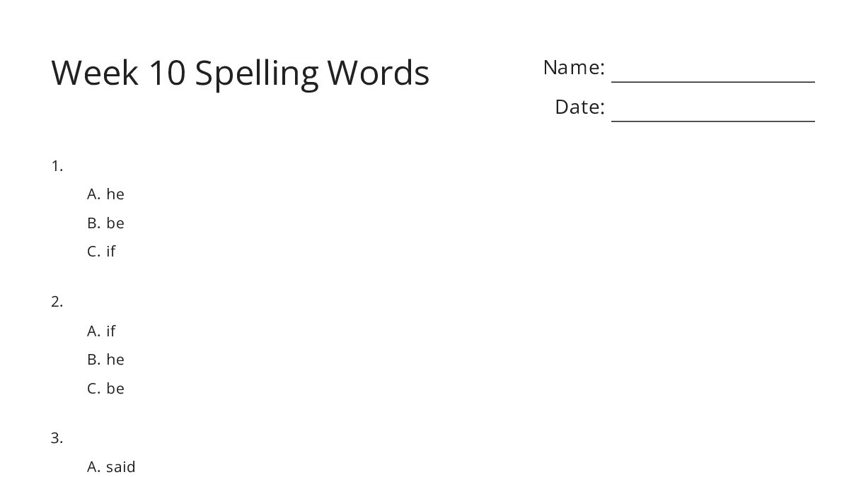 Week 10 Spelling Words - My Worksheet Maker: Create Your Own Worksheets