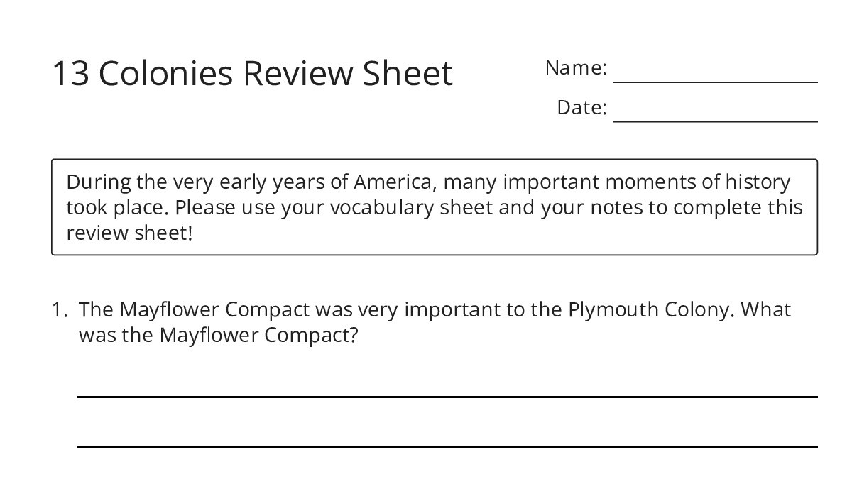 13 Colonies Review Sheet - My Worksheet Maker: Create Your Own Worksheets