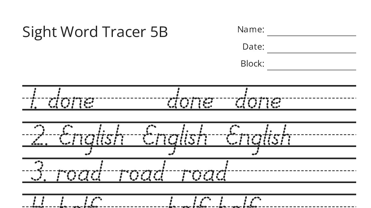 Sight Word Tracer 5B - My Worksheet Maker: Create Your Own Worksheets