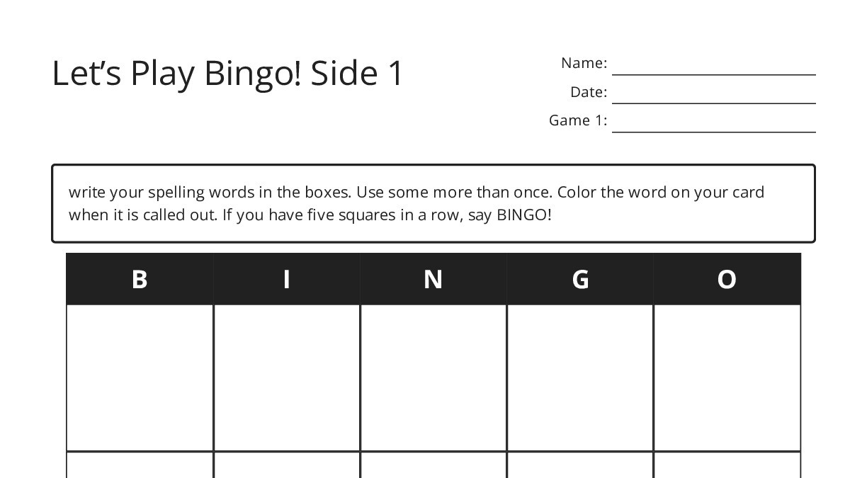 Let’s Play Bingo! Side 1 - My Bingo Maker: Create Your Own Bingo Cards