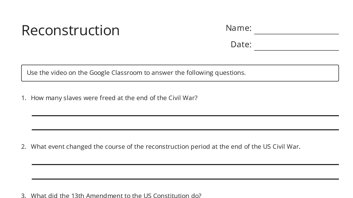 Reconstruction - My Worksheet Maker: Create Your Own Worksheets