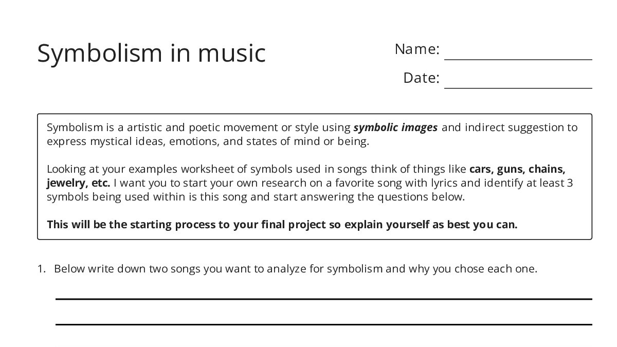 Symbolism in music - My Worksheet Maker: Create Your Own Worksheets