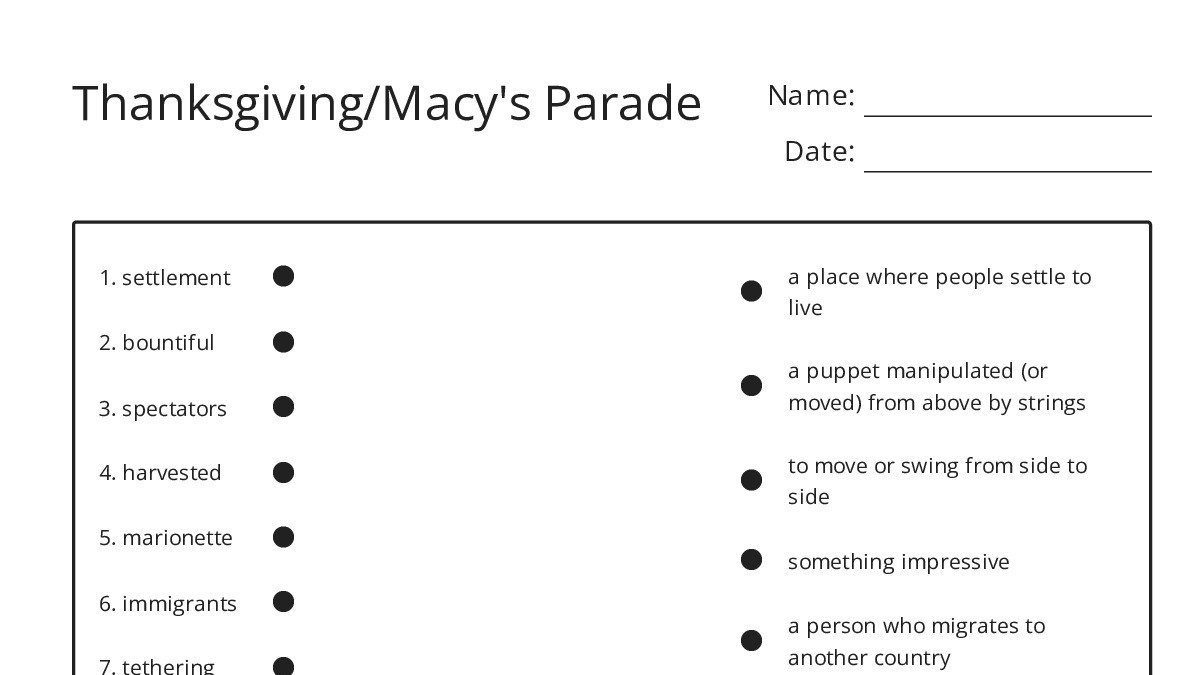 Thanksgiving/Macy's Parade - My Worksheet Maker: Create Your Own Worksheets