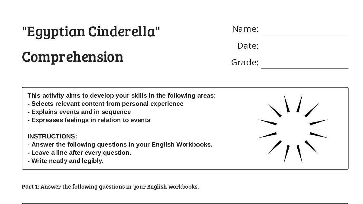 "Egyptian Cinderella" Comprehension - My Worksheet Maker: Create Your ...