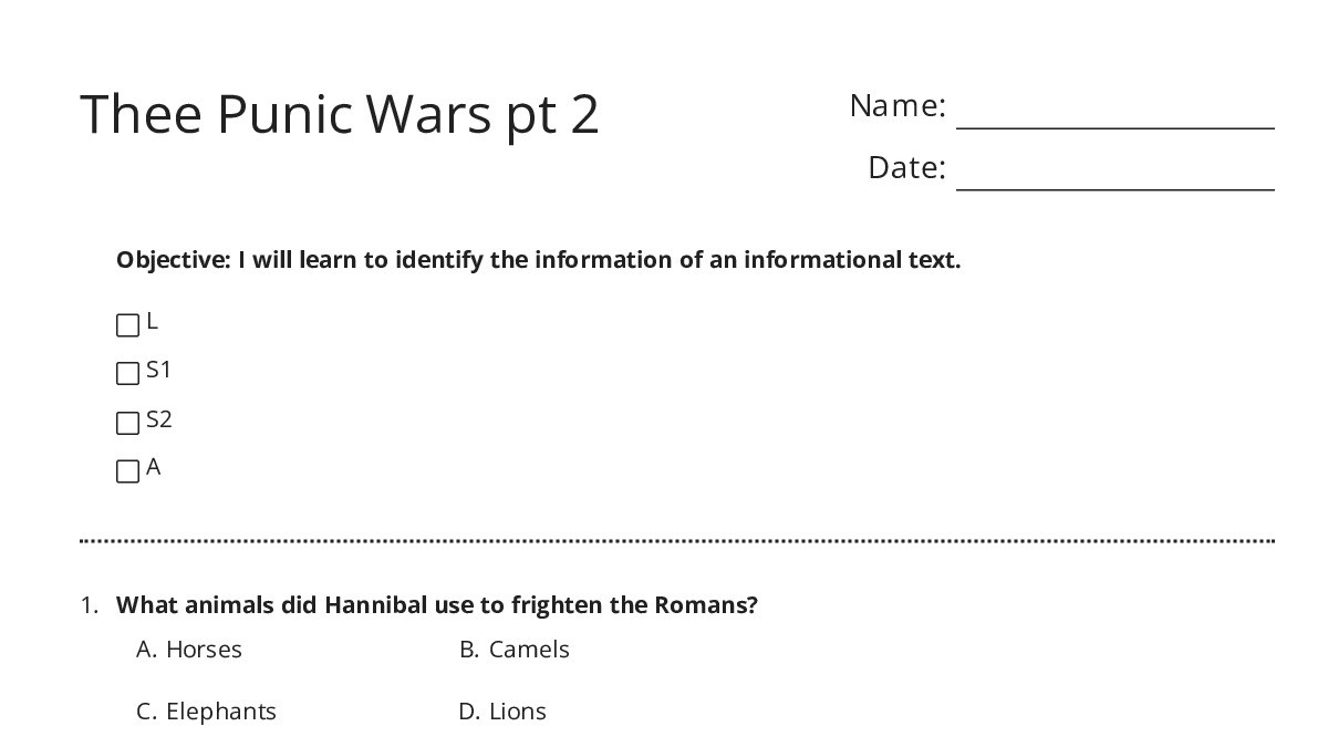 Thee Punic Wars pt 2 - My Worksheet Maker: Create Your Own Worksheets