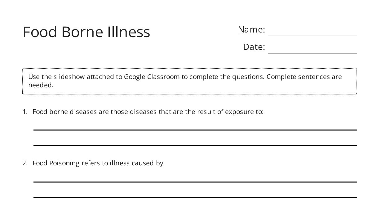 Food Borne Illness - My Worksheet Maker: Create Your Own Worksheets