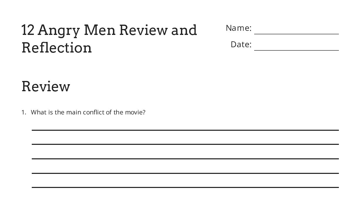12 Angry Men Review and Reflection - My Worksheet Maker: Create Your ...