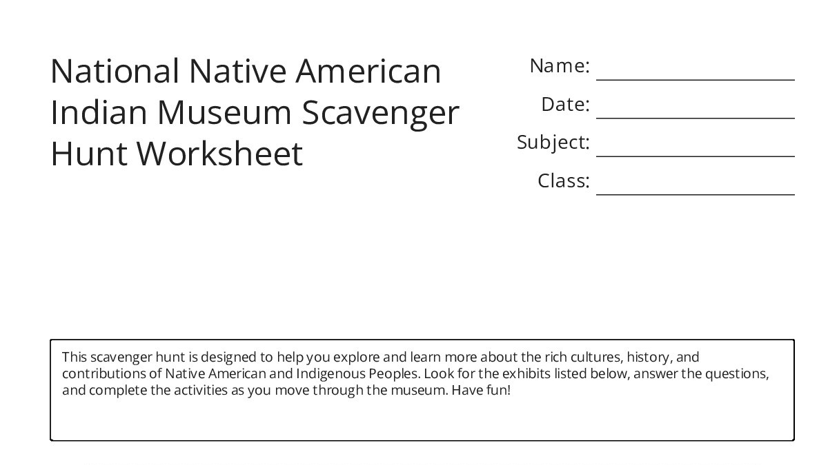National Native American Indian Museum Scavenger Hunt Worksheet - My ...