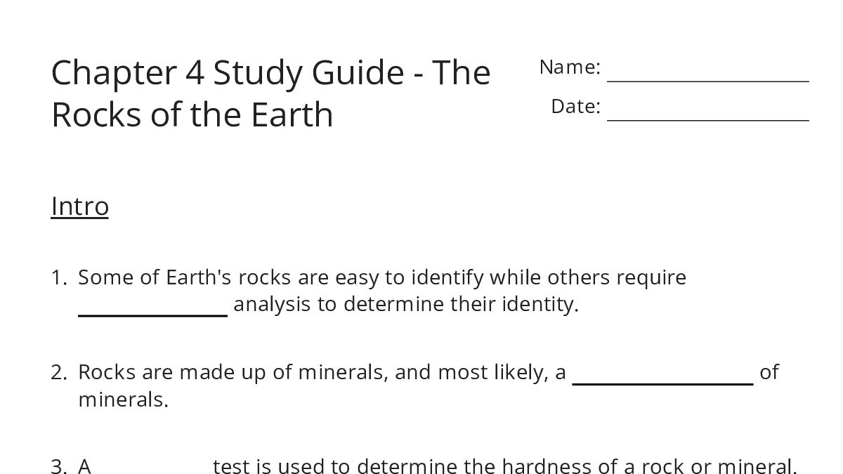 Chapter 4 Study Guide - The Rocks of the Earth - My Worksheet Maker ...
