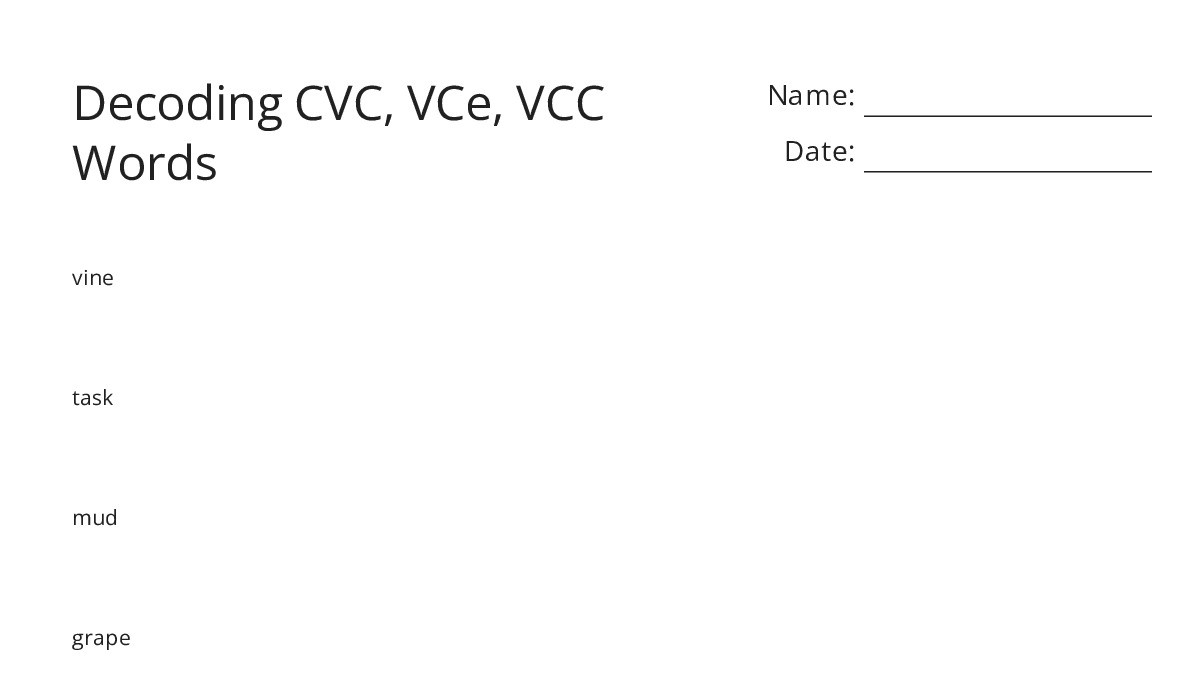 Decoding CVC, VCe, VCC Words - My Worksheet Maker: Create Your Own ...