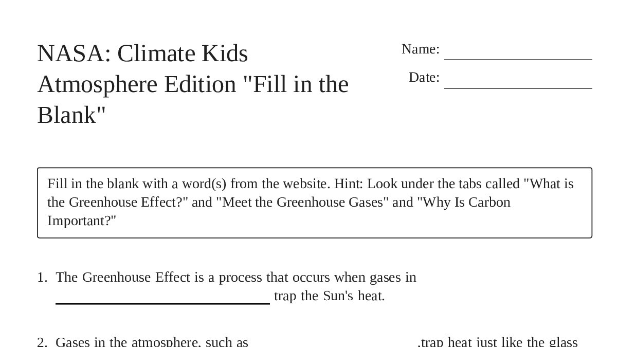 NASA: Climate Kids Atmosphere Edition "Fill in the Blank" - My ...