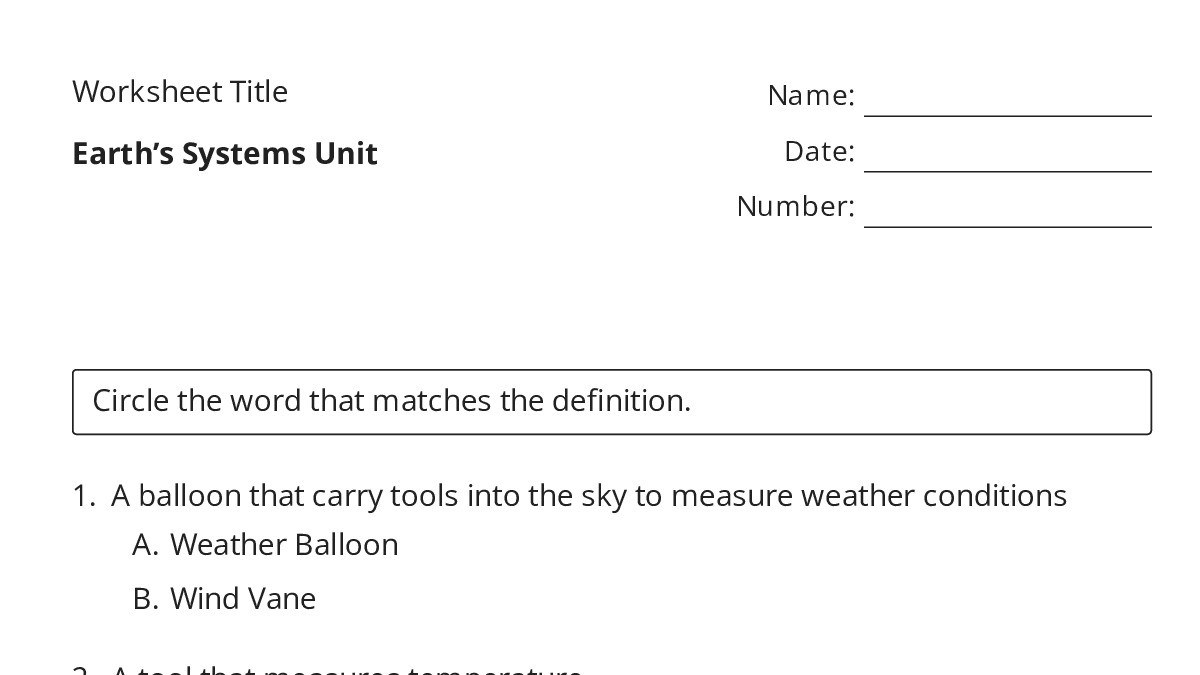 Worksheet Title Earth’s Systems Unit - My Worksheet Maker: Create Your ...
