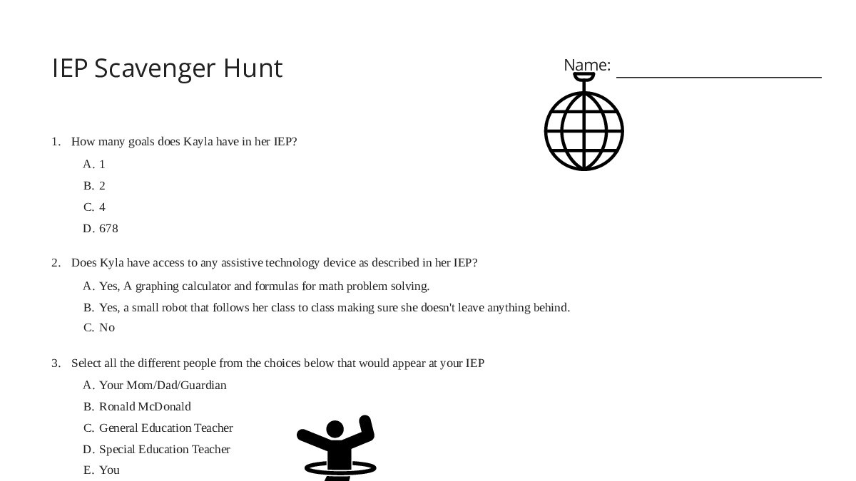 IEP Scavenger Hunt - My Worksheet Maker: Create Your Own Worksheets