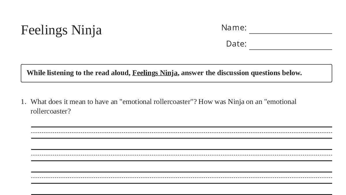 Feelings Ninja - My Worksheet Maker: Create Your Own Worksheets