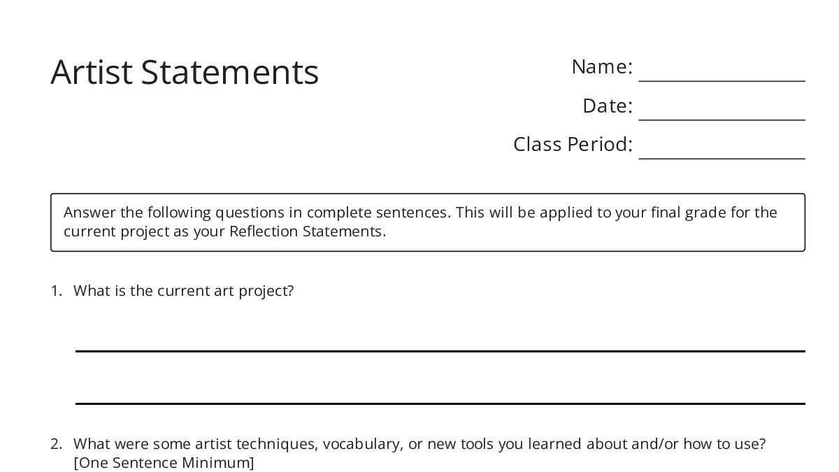 Artist Statements - My Worksheet Maker: Create Your Own Worksheets