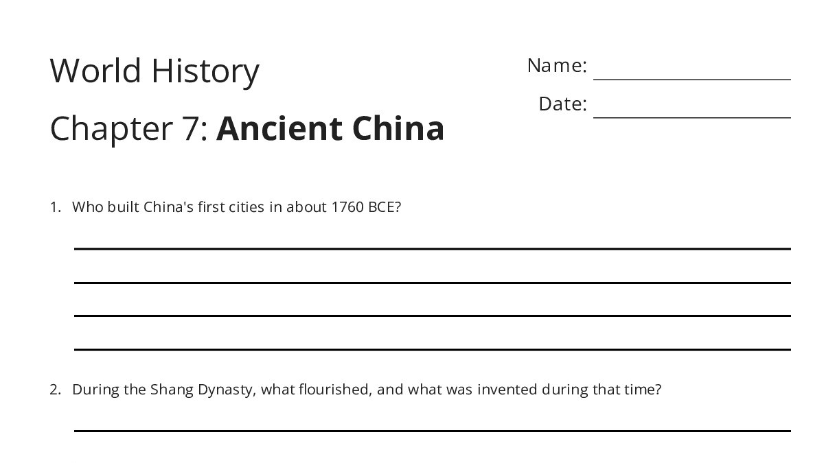 World History Chapter 7: Ancient China - My Worksheet Maker: Create ...