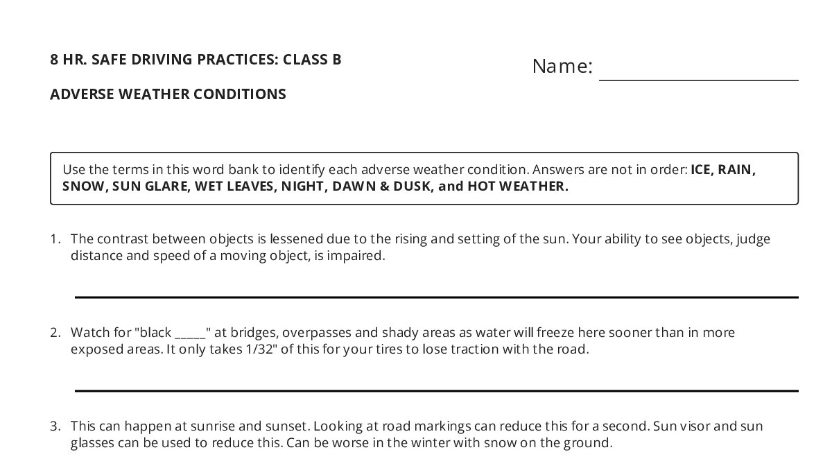 8 HR. SAFE DRIVING PRACTICES: CLASS B ADVERSE WEATHER CONDITIONS - My ...