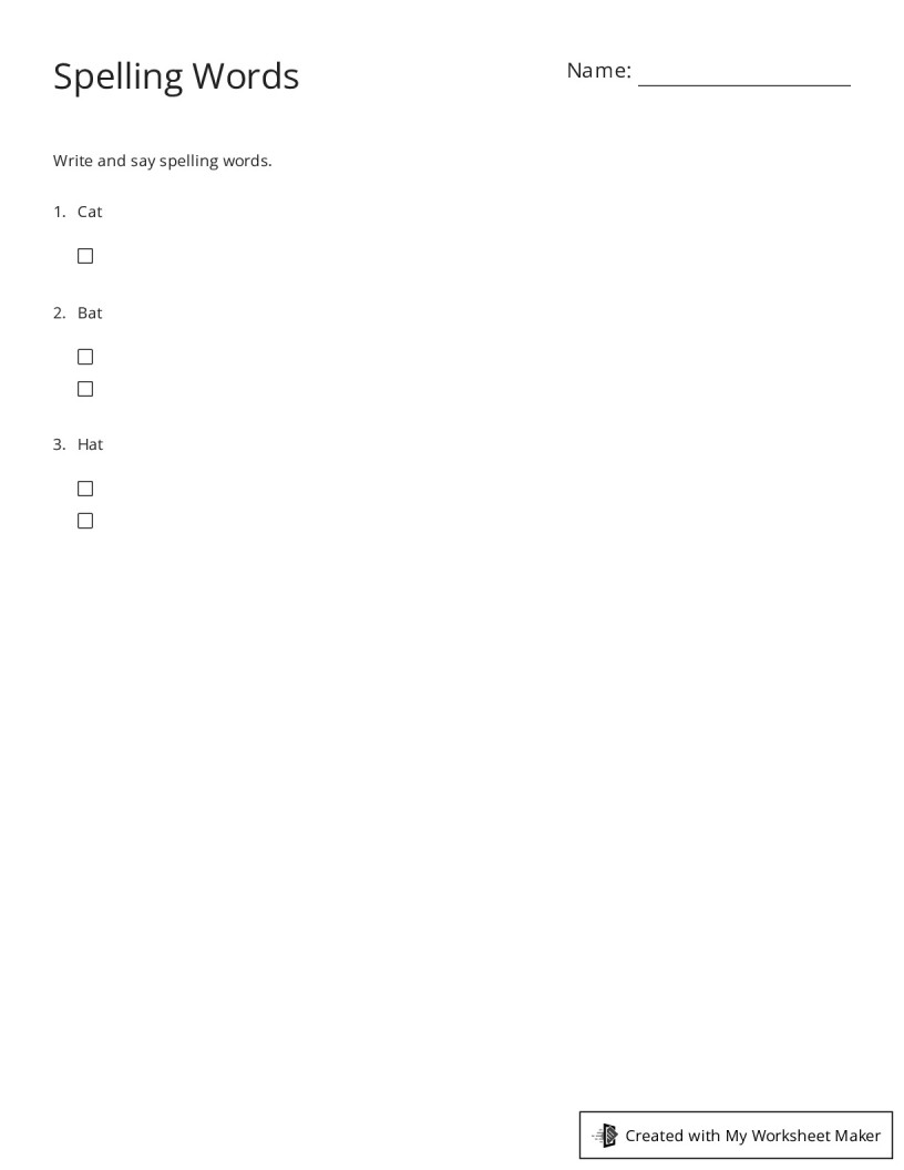 Spelling Words - My Worksheet Maker: Create Your Own Worksheets