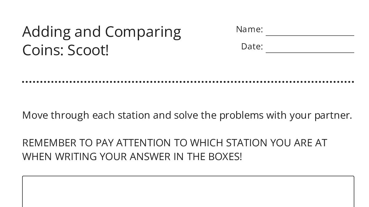 Adding and Comparing Coins: Scoot! - My Worksheet Maker: Create Your ...