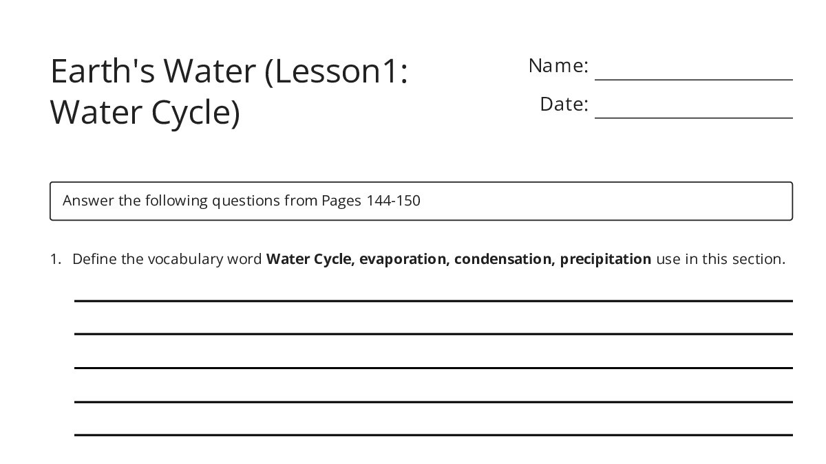 Earth's Water (Lesson1: Water Cycle) - My Worksheet Maker: Create Your ...