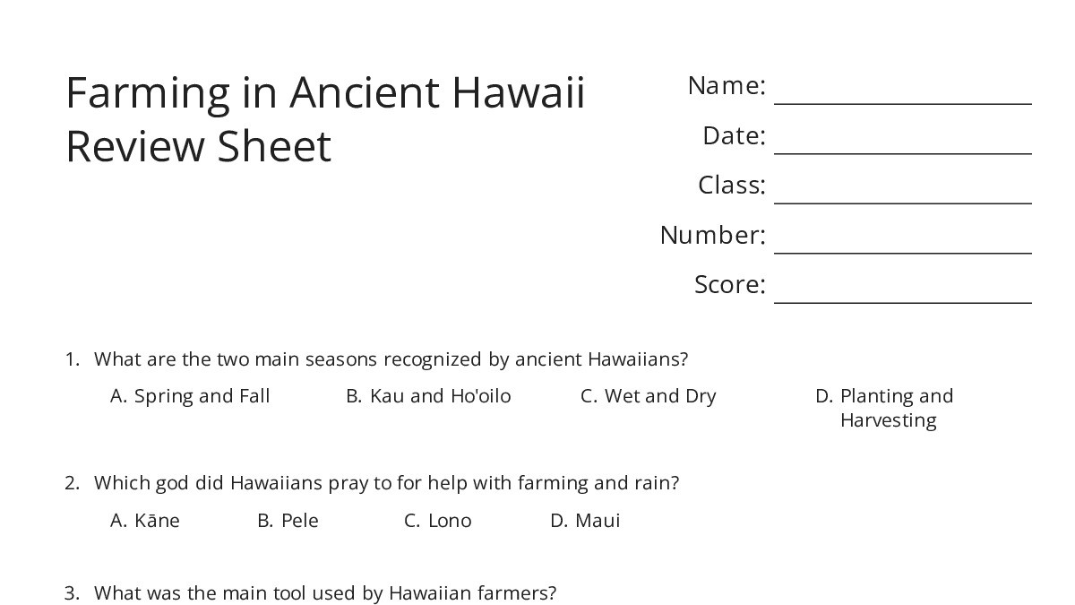 Farming in Ancient Hawaii Review Sheet - My Worksheet Maker: Create ...
