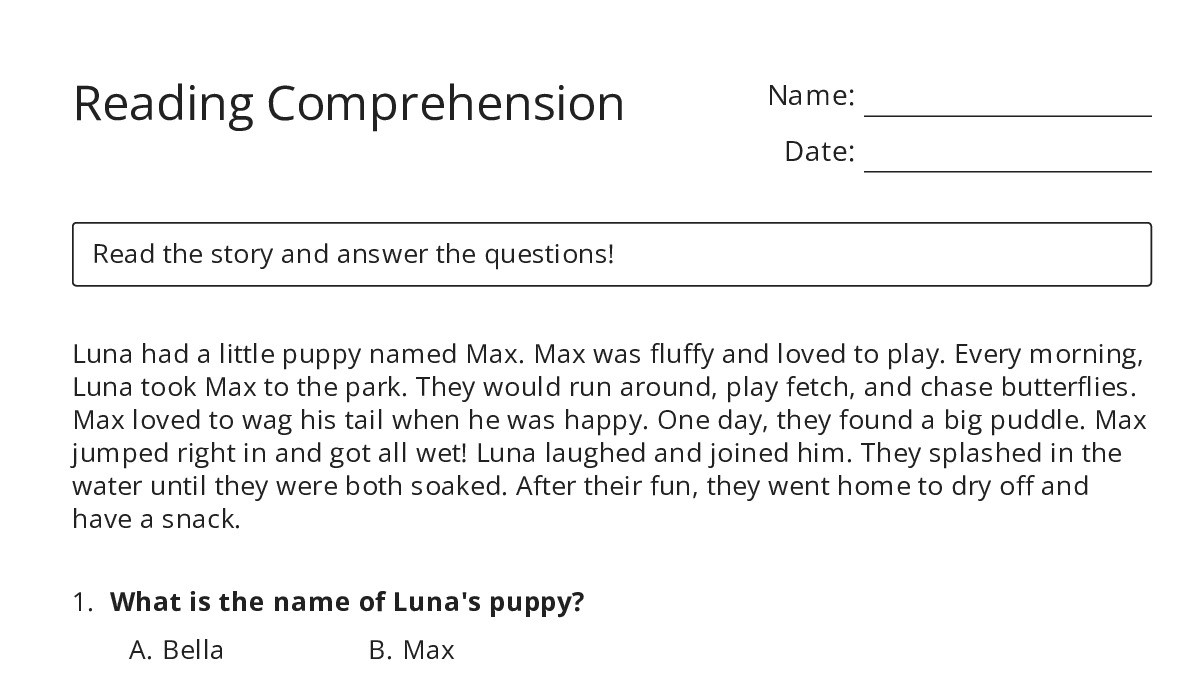 Reading Comprehension - My Worksheet Maker: Create Your Own Worksheets