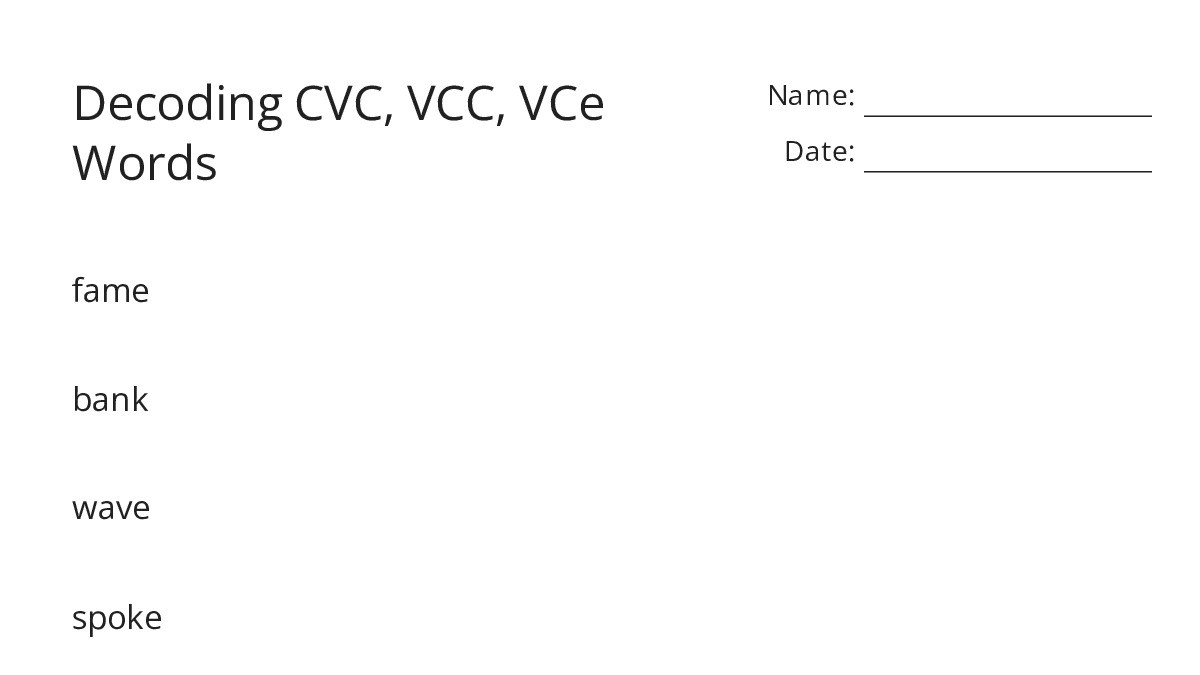 Decoding CVC, VCC, VCe Words - My Worksheet Maker: Create Your Own ...