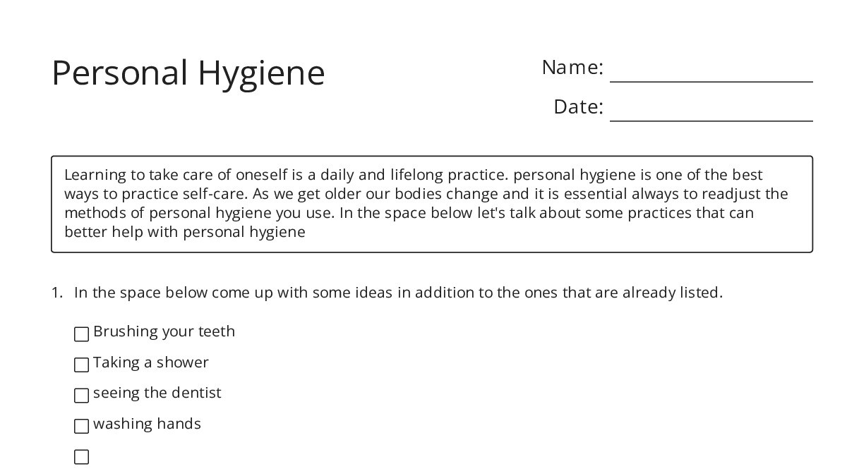 Personal Hygiene - My Worksheet Maker: Create Your Own Worksheets
