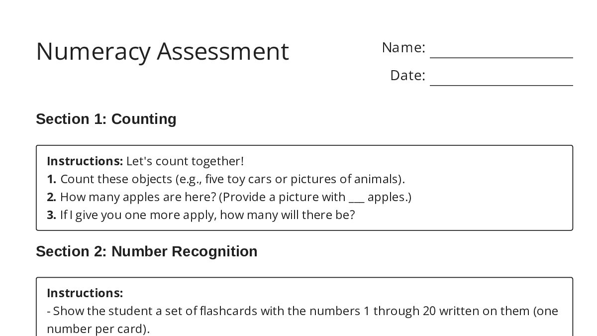 Numeracy Assessment - My Worksheet Maker: Create Your Own Worksheets