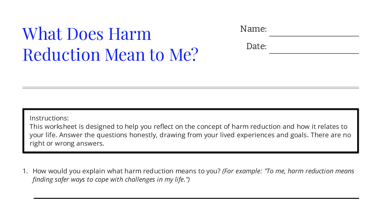 What Does Harm Reduction Mean to Me? - My Worksheet Maker: Create Your ...