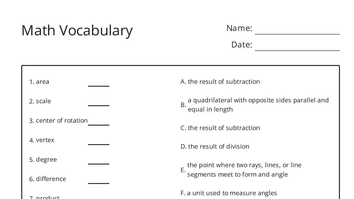 Math Vocabulary - My Worksheet Maker: Create Your Own Worksheets