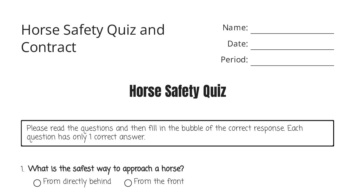 Horse Safety Quiz and Contract - My Worksheet Maker: Create Your Own ...