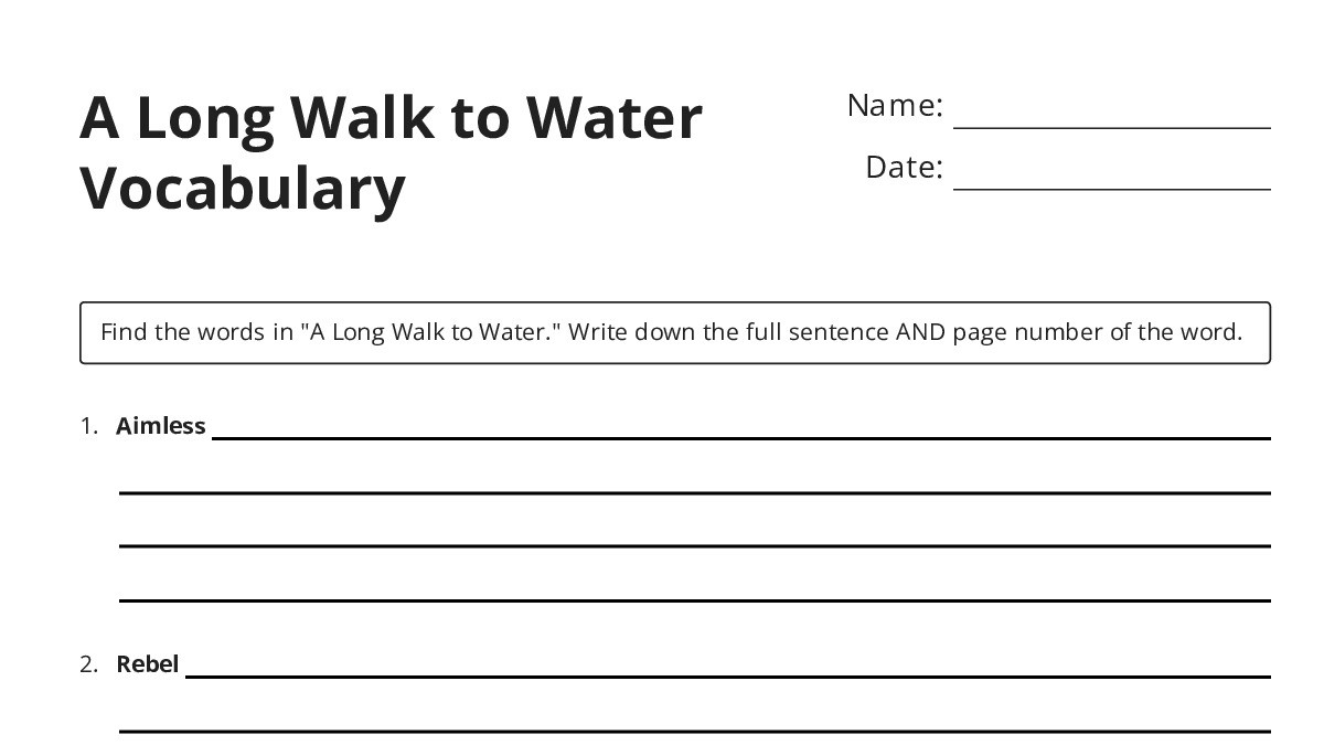 A Long Walk to Water Vocabulary - My Worksheet Maker: Create Your Own ...