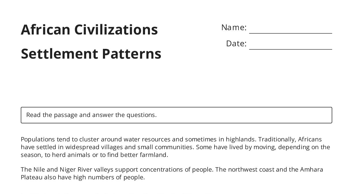 African Civilizations Settlement Patterns - My Worksheet Maker: Create ...