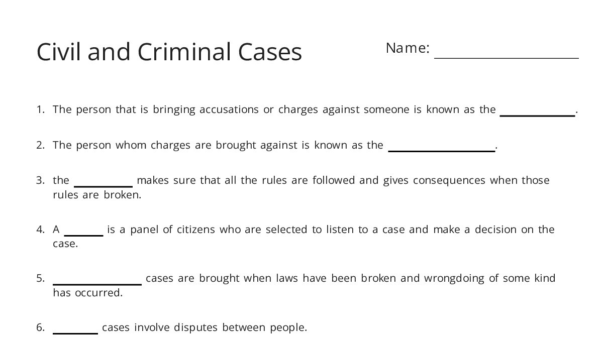 Civil and Criminal Cases - My Worksheet Maker: Create Your Own Worksheets