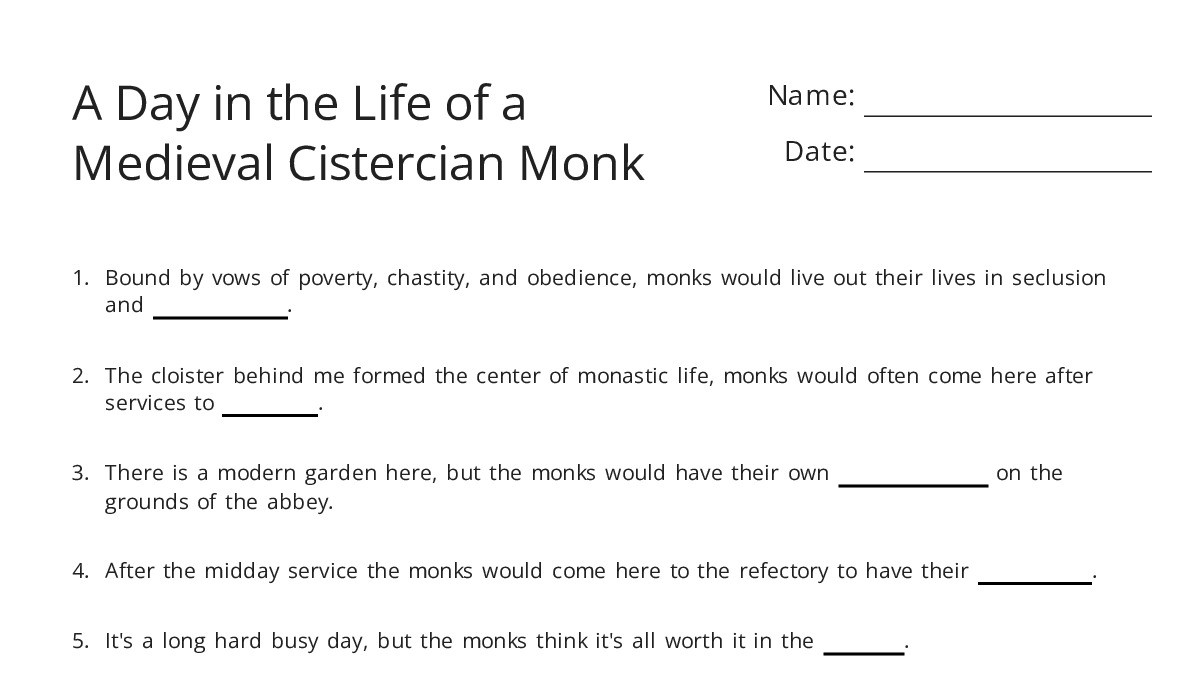 A Day in the Life of a Medieval Cistercian Monk - My Worksheet Maker ...