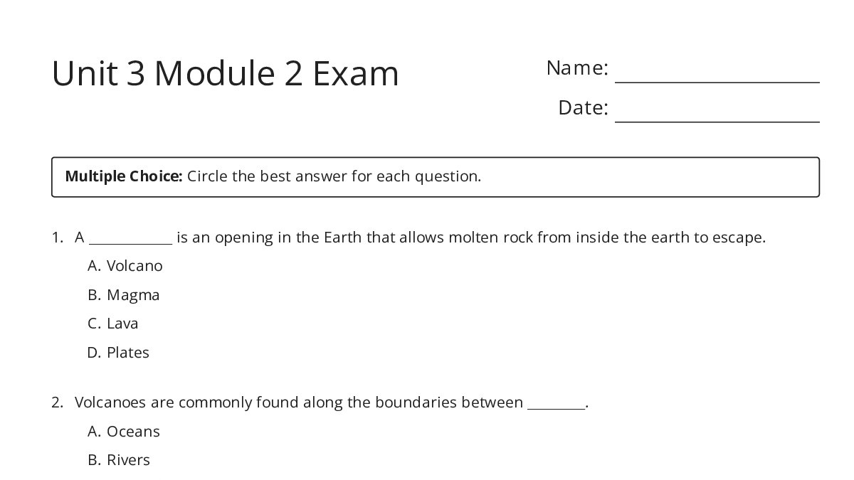Unit 3 Module 2 Exam - My Worksheet Maker: Create Your Own Worksheets