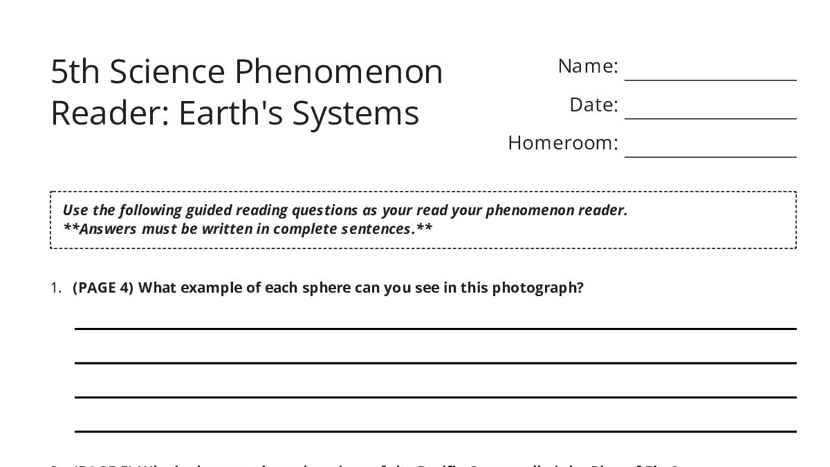 5th Science Phenomenon Reader: Earth's Systems - My Worksheet Maker ...