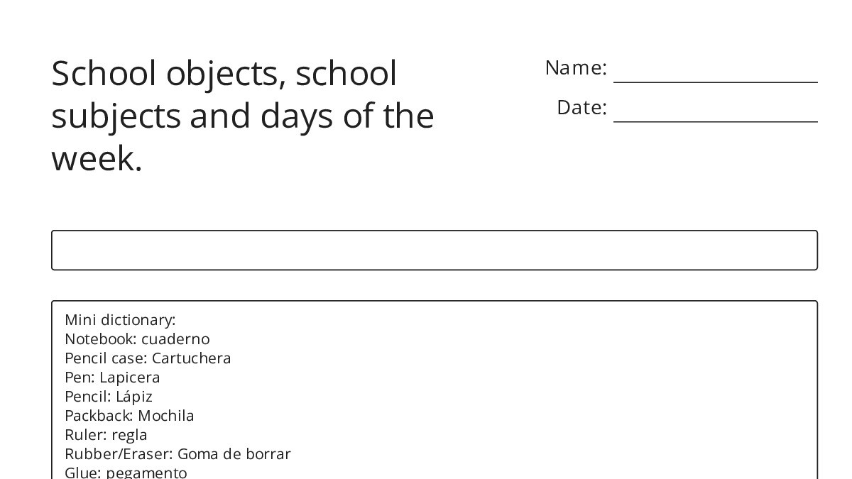 School objects, school subjects and days of the week. - My Worksheet ...